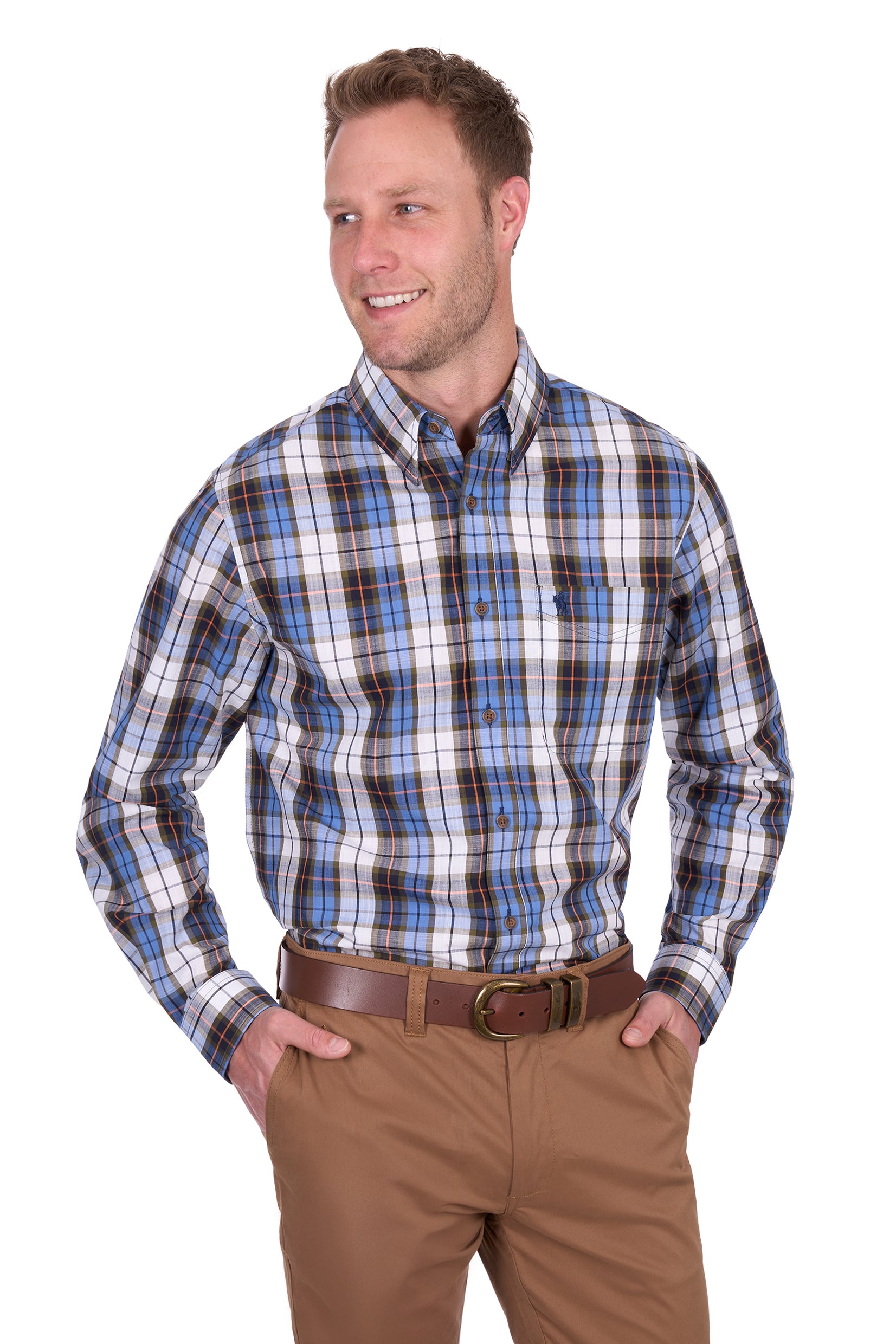 T5S1118037 Men’s Daniel Check 1-Pocket Long Sleeve Shirt | Navy/Green ...
