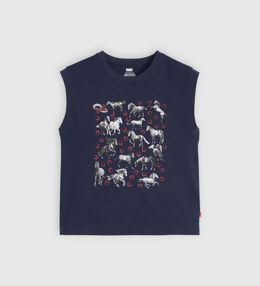 001MW-0006 Levi's® Women's Graphic Boxy Tank | Tossed horses & Navy bl – Hidden Valley Clothing